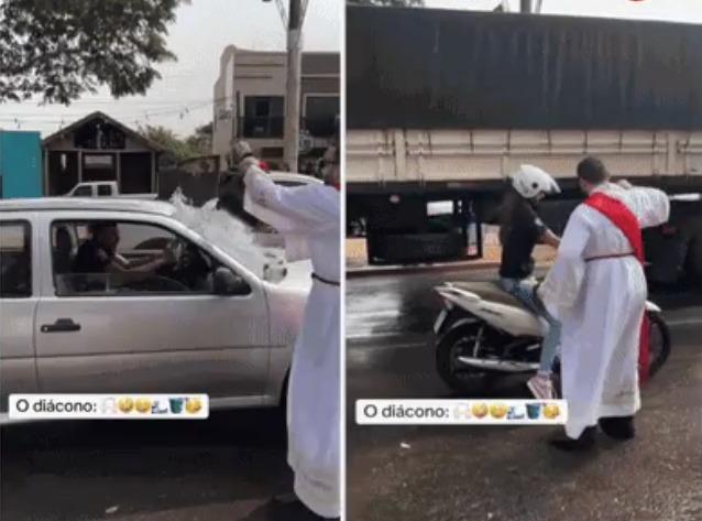 Diácono viraliza após abençoar motoristas e pedestres com ‘baldada de ...